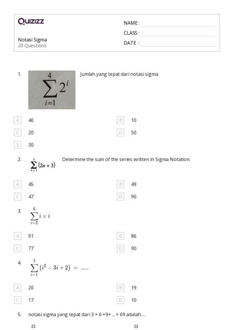 50 Sigma Notation Worksheets For 11th Year On Quizizz Free And Printable