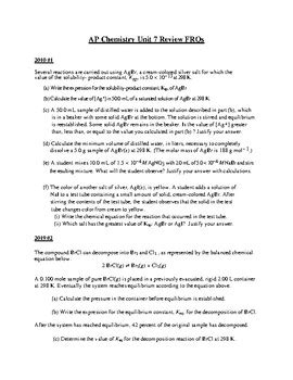 AP Unit Review FRQs By AP Chem TPT
