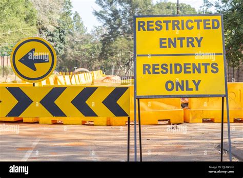 Construction Infrastructure Build Trenches Warning Street Signs Directions Barricades Close Up