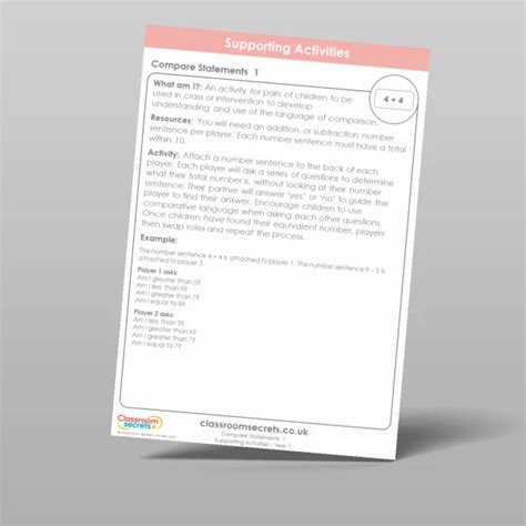 Year 1 Compare Statements 1 Supporting Activity Resource Classroom Secrets