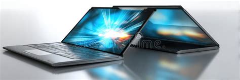 Foldable Touchscreen Tablet Transforms Into Sleek Laptop In Modern Tech Design Setting Stock