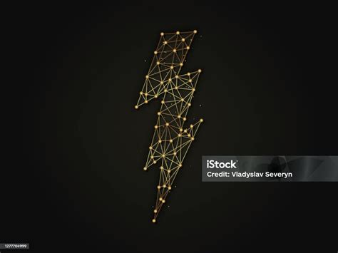 어두운 배경에 번개 기호의 황금 추상 적 그림 선과 점으로 만든 번개 모양 번개에 대한 스톡 벡터 아트 및 기타 이미지 번개 0명 개념 Istock
