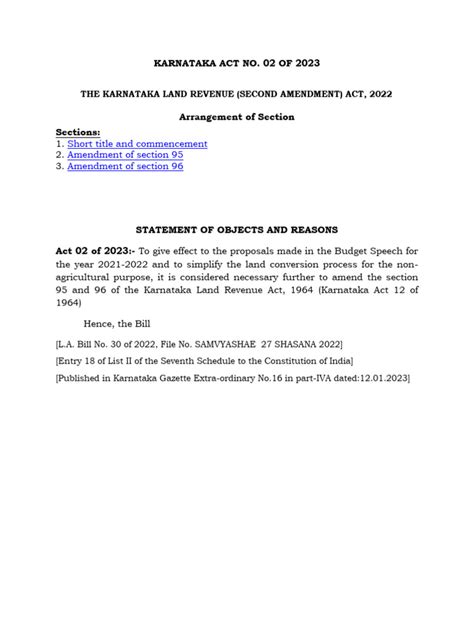 95 Karnataka Land Rev Act Conversion Amendment Pdf Bill Law Common Law