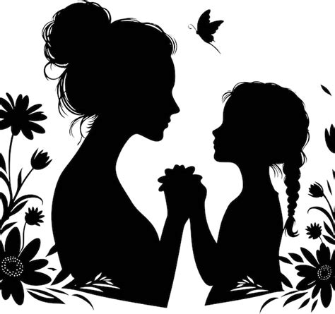 Silueta De Madre E Hija Para El Día De La Madre Esbozo De Madre E Hijo