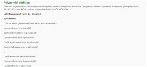 Solved Polynomial Addition Given Two Polynomials In A
