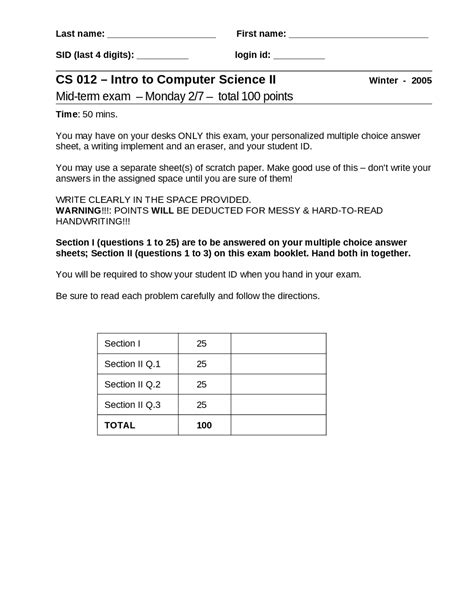25 Questions In Midterm Exam Introduction To Computer Science Cs 012 Exams Computer