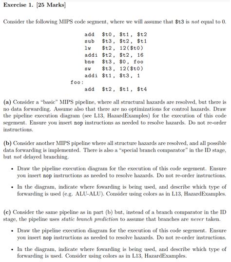 Exercise 1 25 Marks Consider The Following Mips