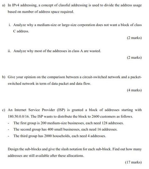 Solved A In Ipv4 Addressing A Concept Of Classful