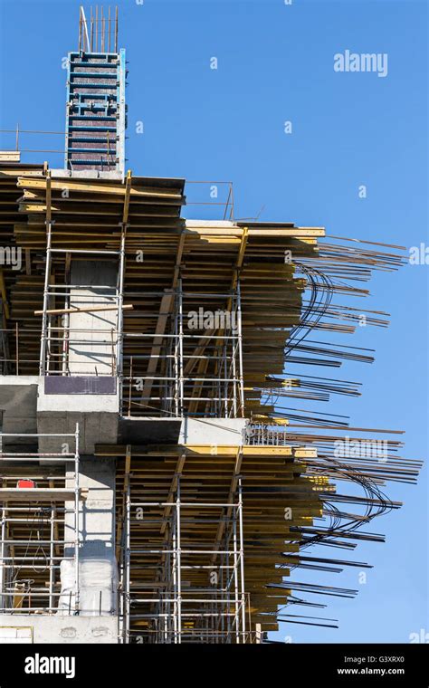 Temporary Scaffolding Beams And Reinforcement Steel At Building Site Stock Photo Alamy