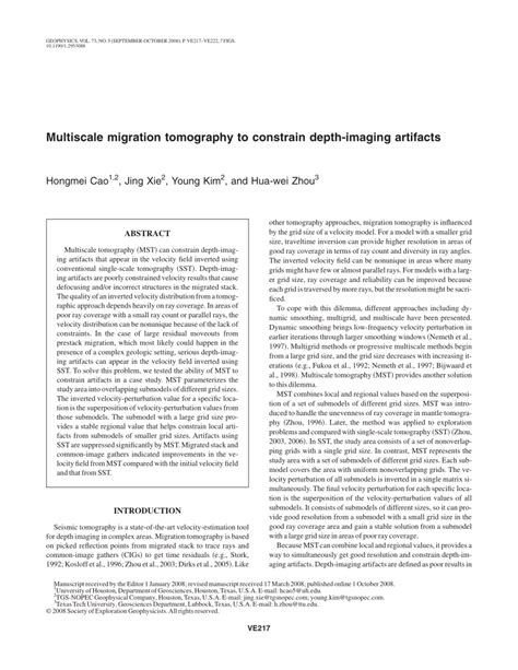 Pdf Multiscale Migration Tomography To Constrain Depth Imaging Artifacts