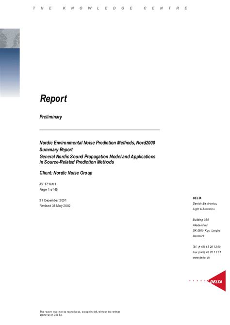 Pdf Report Preliminary Nordic Environmental Noise Prediction Methods Nord2000 Summary Report