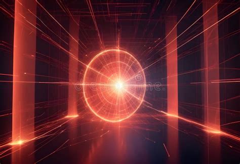 A Dark Room With A Large Red Glowing Circular Digital Data