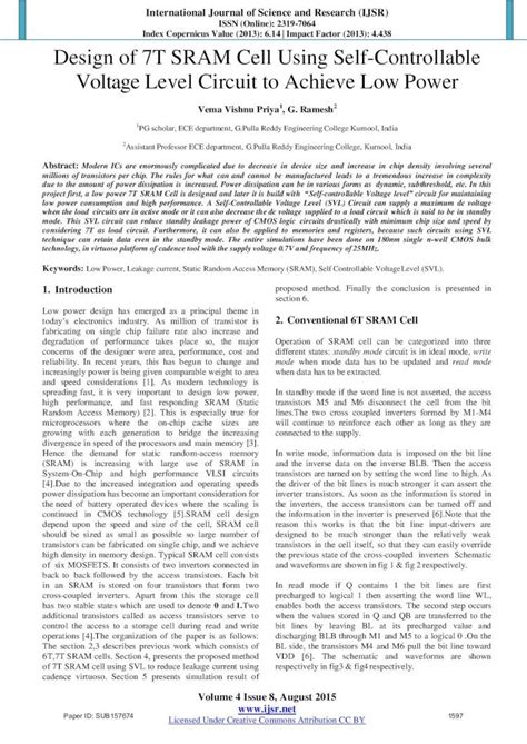 Pdf Design Of 7t Sram Cell Using Self Controllable Voltage Level