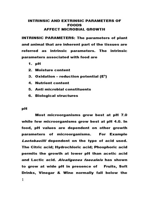 Intrinsic And Extrinsic Parameters Of Foods Pdf Ph Meat