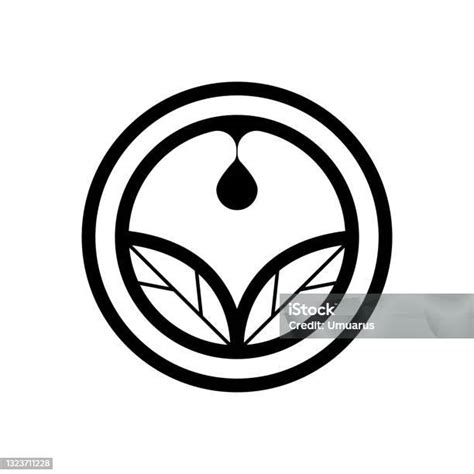 두 잎의 추상적 이미지가 원에 떨어지는 벡터 로고입니다 0명에 대한 스톡 벡터 아트 및 기타 이미지 0명 관목 꽃 식물