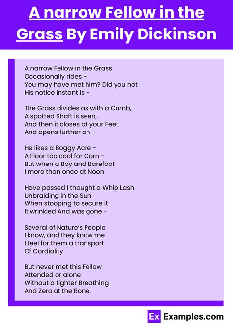 A Narrow Fellow In The Grass Poem By Emily Dickinson To Download