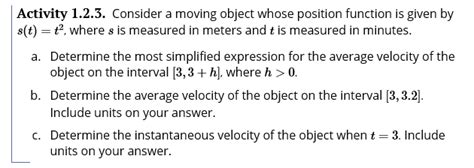 solved activity 1 2 3 consider a moving object whose