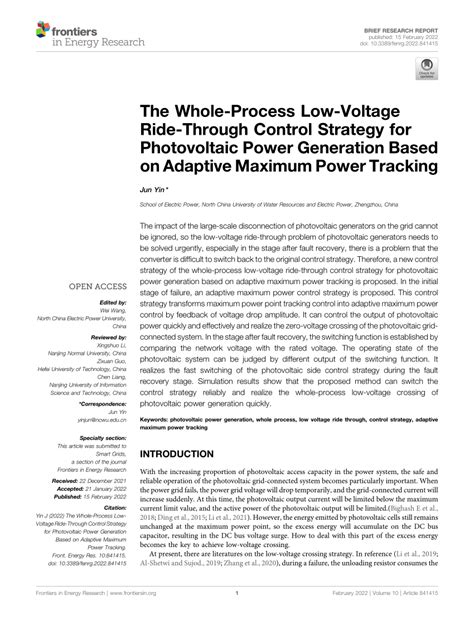 Pdf The Whole Process Low Voltage Ride Through Control Strategy For Photovoltaic Power