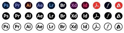 Adobe Product Logotype Icon Set Photoshop Illustrator Premier After Effects Fonts Adobe