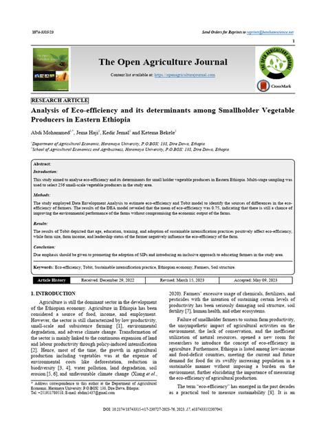 Analysis Of Eco Efficiency And Its Determinants Among Smallholder