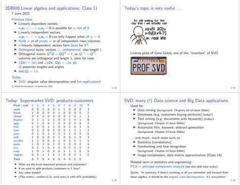 Svd Data Mining Linear Algebra Notes Dbi Linear Algebra And Applications Class