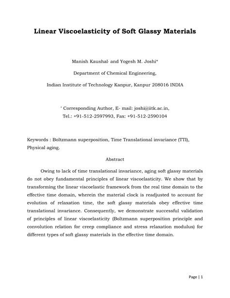 Pdf Linear Viscoelasticity Of Soft Glassy Materials