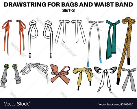 Drawstring Cord Flat Sketch Set Of Bow Knot Draw Vector Image