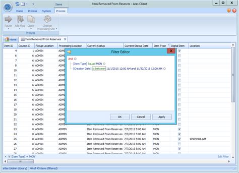 Filtering Items In A Grid Atlas Systems