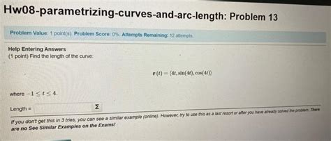 solved hw08 parametrizing curves and arc length problem 13
