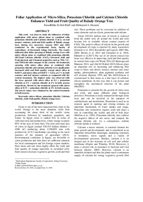 Pdf Foliar Application Of Micro Silica Potassium Chloride And Calcium Chloride Enhances Yield