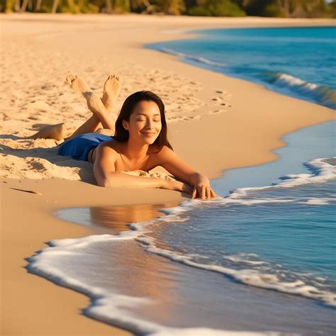 A Woman Laying On The Beach In A Bikini Premium Ai Generated Image