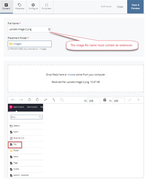 Uploading Images Using The Wcms Create Content Web Framework
