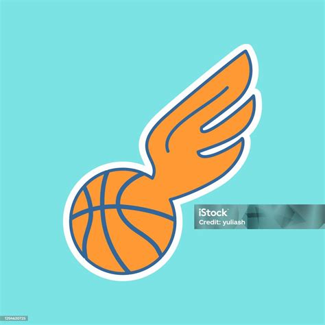 날개가 달린 농구공 청록색 배경에 오렌지 농구 엠블럼 비행 공 게임과 팀을 위한 로고 플랫 아이콘입니다 갈색에 대한 스톡 벡터 아트 및 기타 이미지 Istock