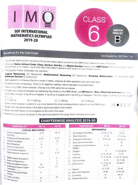 Class 6 Level 1 Imo 2019 Set B Pdf
