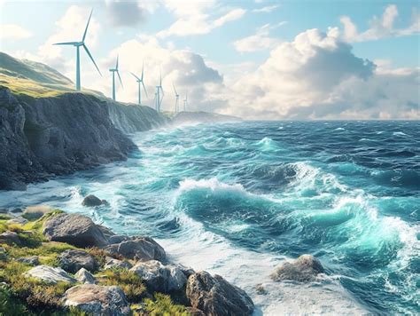 Tidal Energy Harnessing The Powerful Ocean Currents And Waves In Coastal Landscape Premium Ai