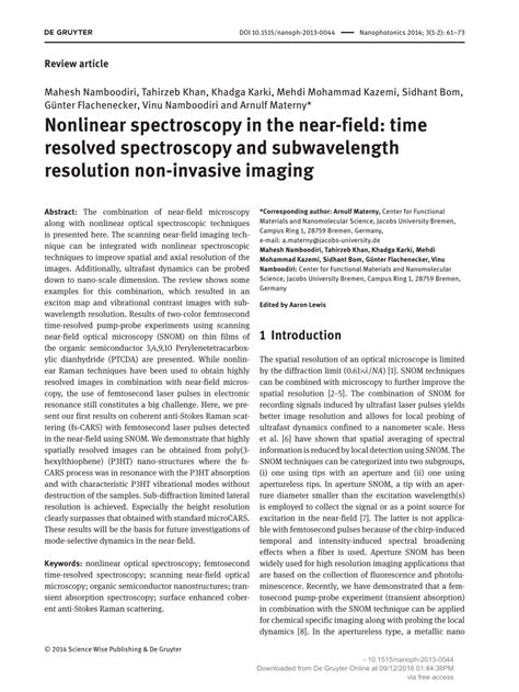 Pdf Nonlinear Spectroscopy In The Near Field Time Resolved