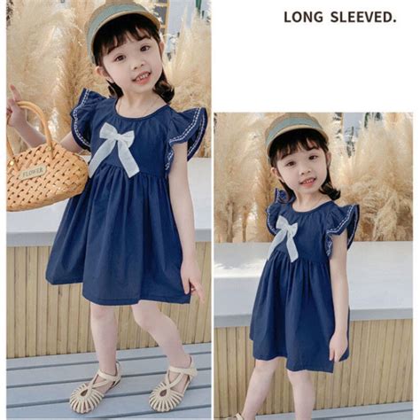 เดรสผ้าฝ้ายเด็กผู้หญิง ชุดเดรส แขนสั้น แต่งโบว์ สําหรับเด็กผู้หญิง ชุดกระโปรงเด็ก 1 7 ขวบ Lyq05