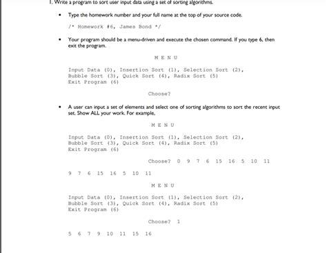 Solved 1 Write A Program To Sort User Input Data Using A