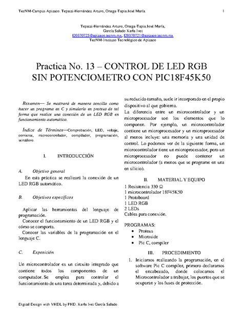 Practica 13 Control De Led Rgb Automatico Resumen— Se Mostrará De Manera Sencilla Como Hacer