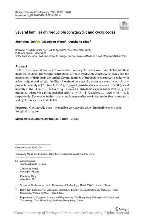 Several Families Of Irreducible Constacyclic And Cyclic Codes Request PDF