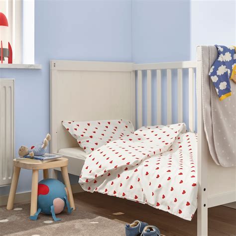BarndrÖm Housse Couette 1 Taie Pour Lit Bébé Motif Coeur Blanc Rouge
