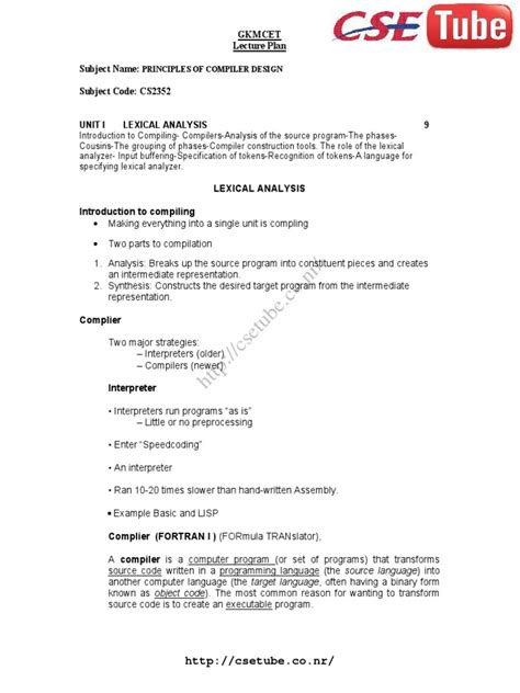 Cs2352 Principles Of Compiler Design Pdf Parsing Compiler