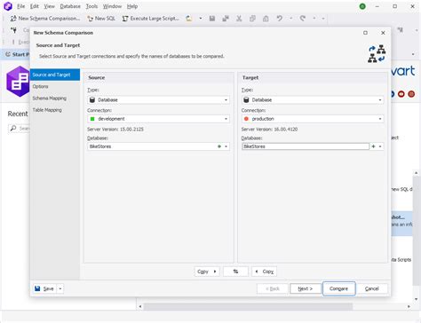 Configure A Template File With Schema Comparison Options