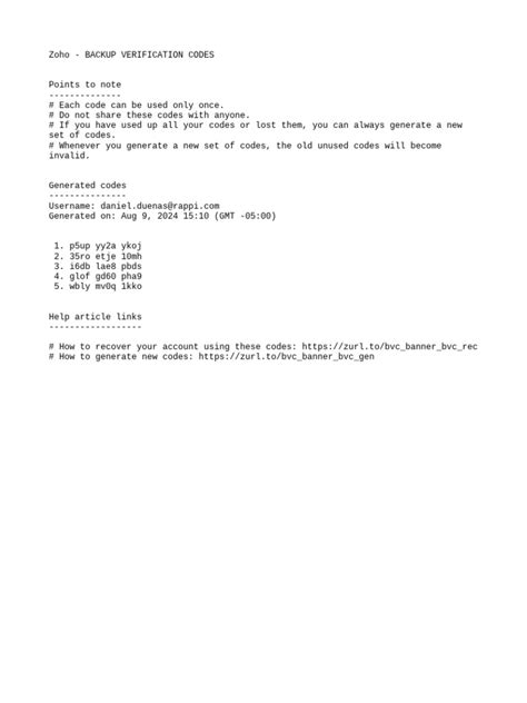 Recovery Codes Daniel Pdf