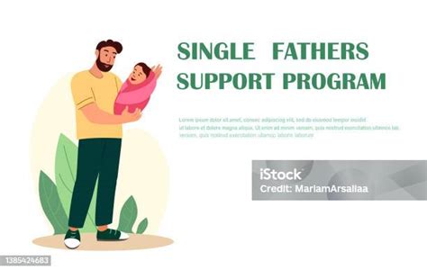 단일 아버지 방문 페이지 템플릿에 대한 프로그램젊은 남성 캐릭터 손에 아기를 들고신생아와 법령에 남자를 들고 친자 아버지 케어