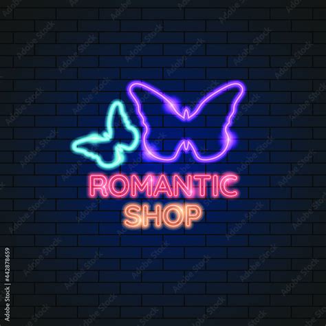Abstract Sex Shop Butterflies Adult Toys Neon Light Electric Lamp Background Vector Design Style