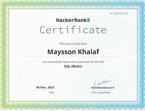 Maysoun Khalaf On Linkedin Sql Database Dwh Hackerrank Hackerrankcertified