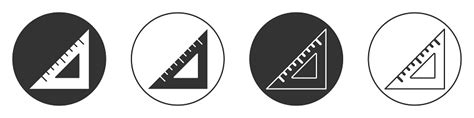 흰색 배경에 격리된 검정 삼각형 눈금자 아이콘입니다 스트레이트 엣지 기호입니다 기하학적 기호 서클 버튼입니다 벡터 3차원 형태에 대한 스톡 벡터 아트 및 기타 이미지