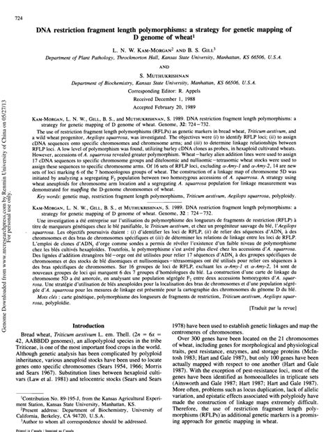 Pdf Dna Restriction Fragment Length Polymorphisms A Strategy For Genetic Mapping Of D Genome