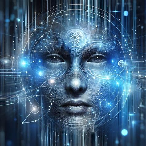 Abstract Facial Recognition Blue Background Stock Illustration